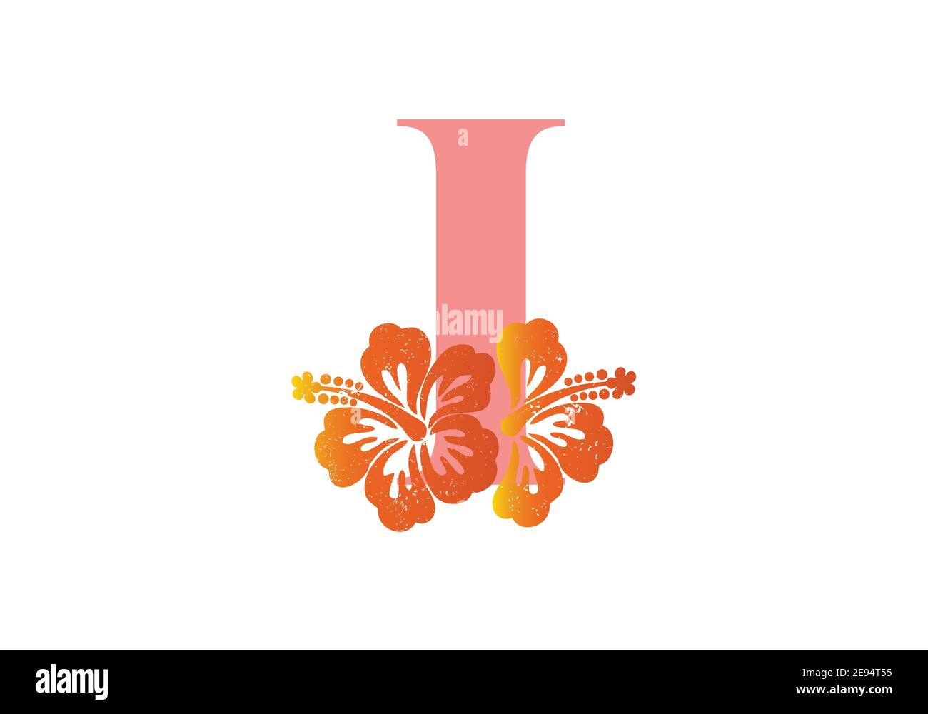 Monogram initials letter I with hibiscus flower on white background ...