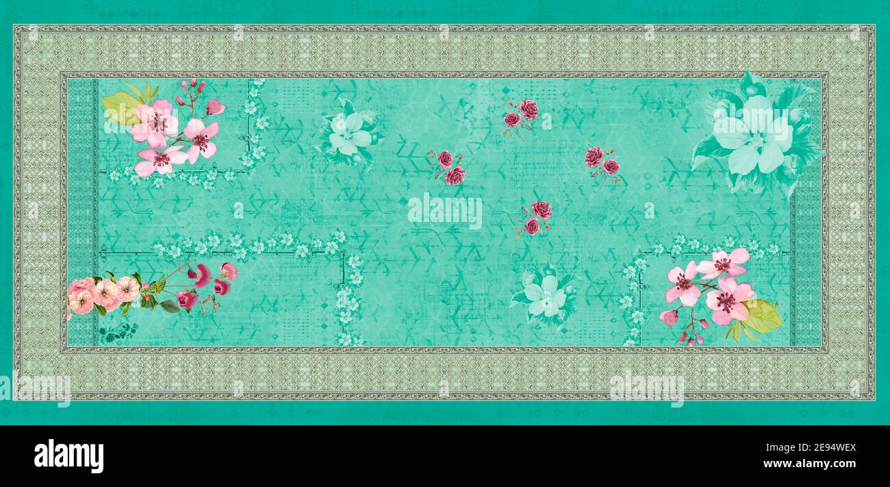 Whole frame illustration of a carpet design with elegant floral ...