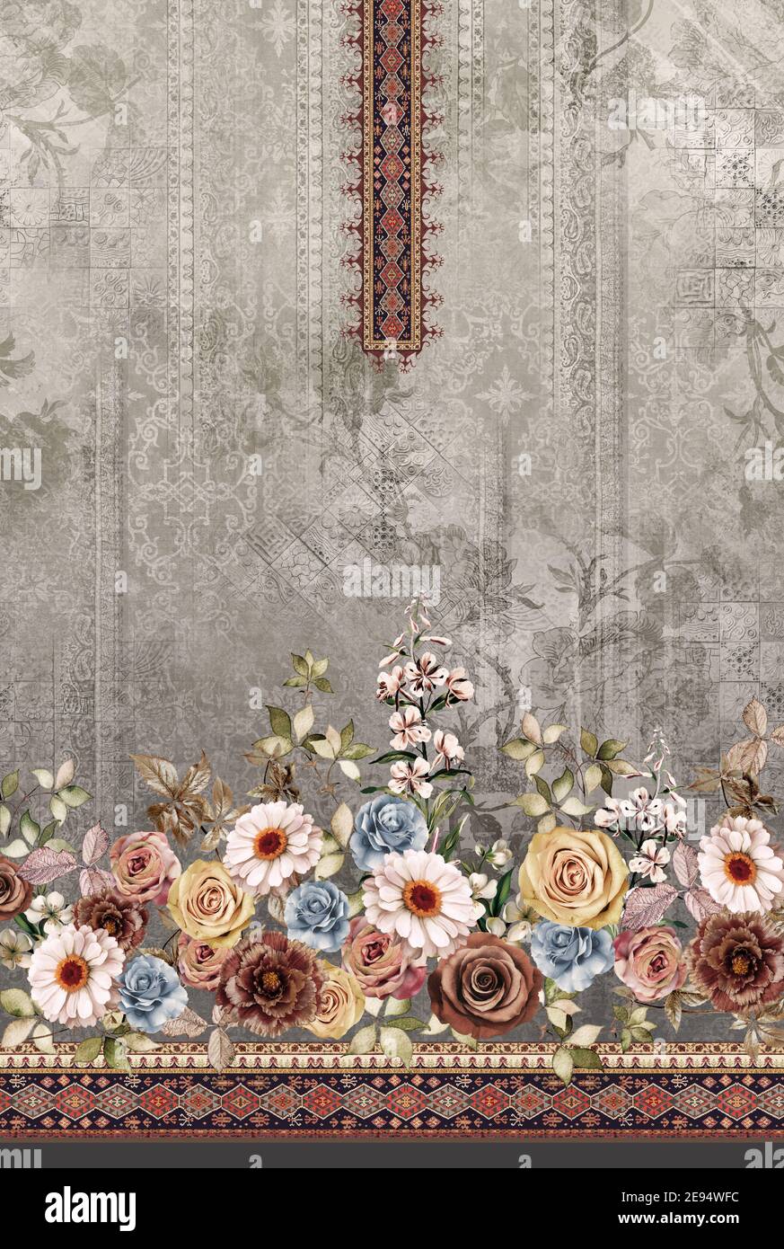 Whole frame illustration of a carpet design with elegant floral ...
