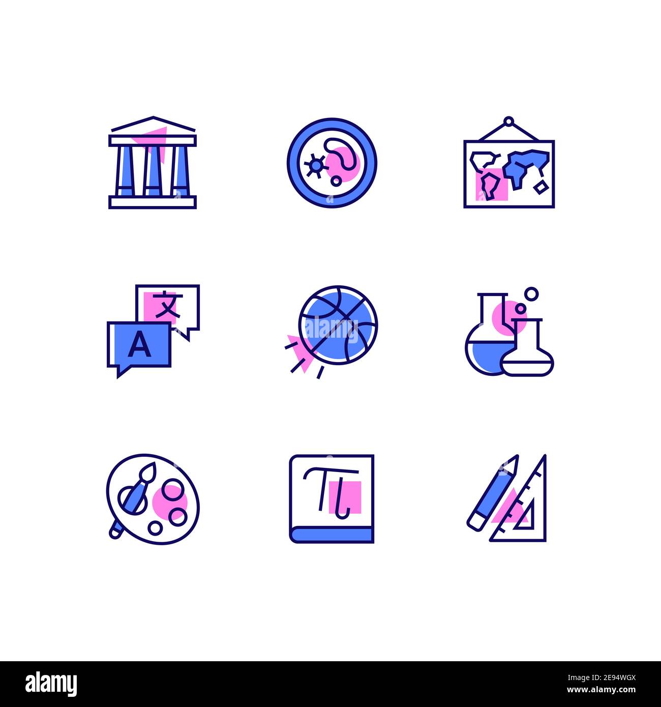 School subjects icon set hi-res stock photography and images - Alamy