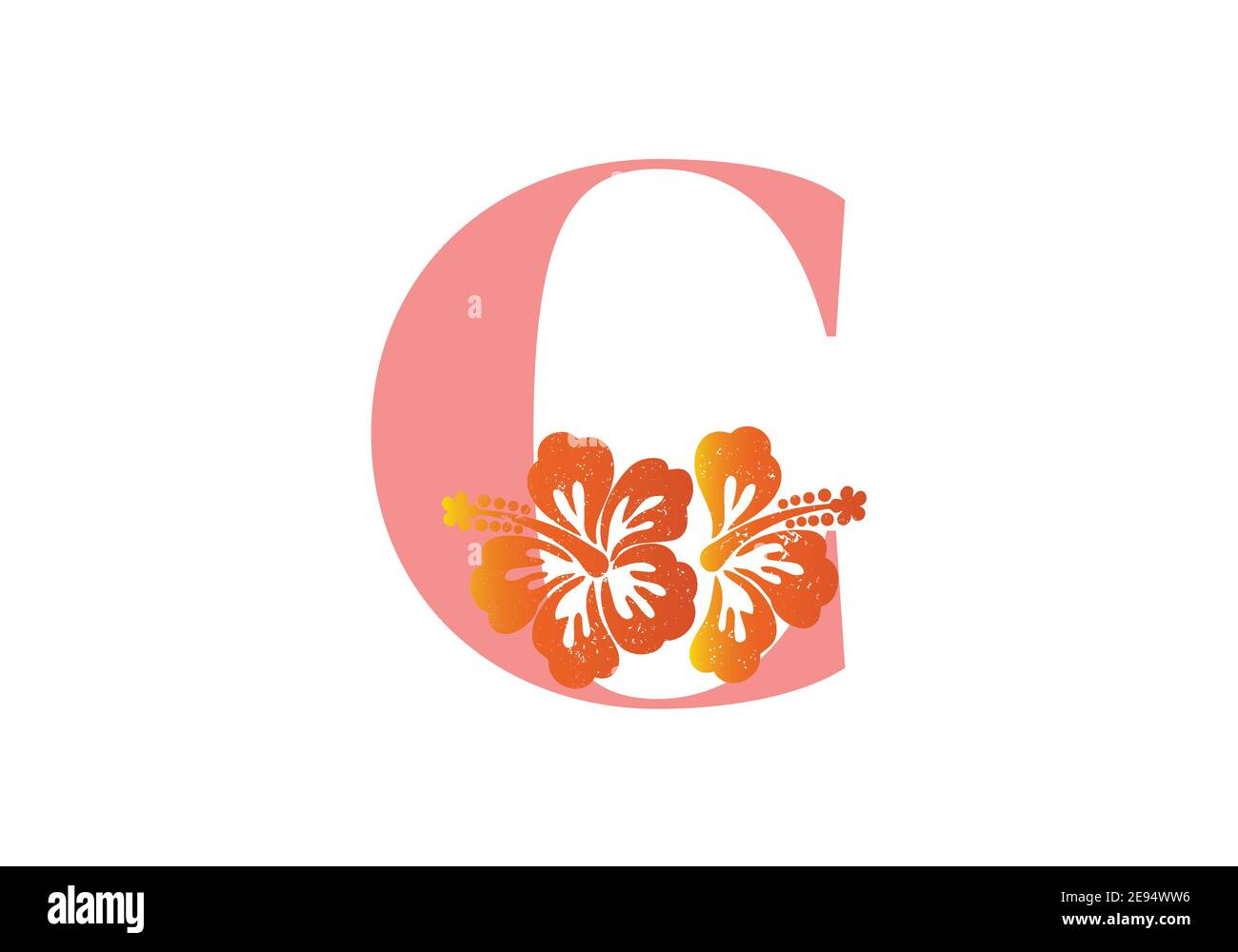 Monogram initials letter C with hibiscus flower on white background ...