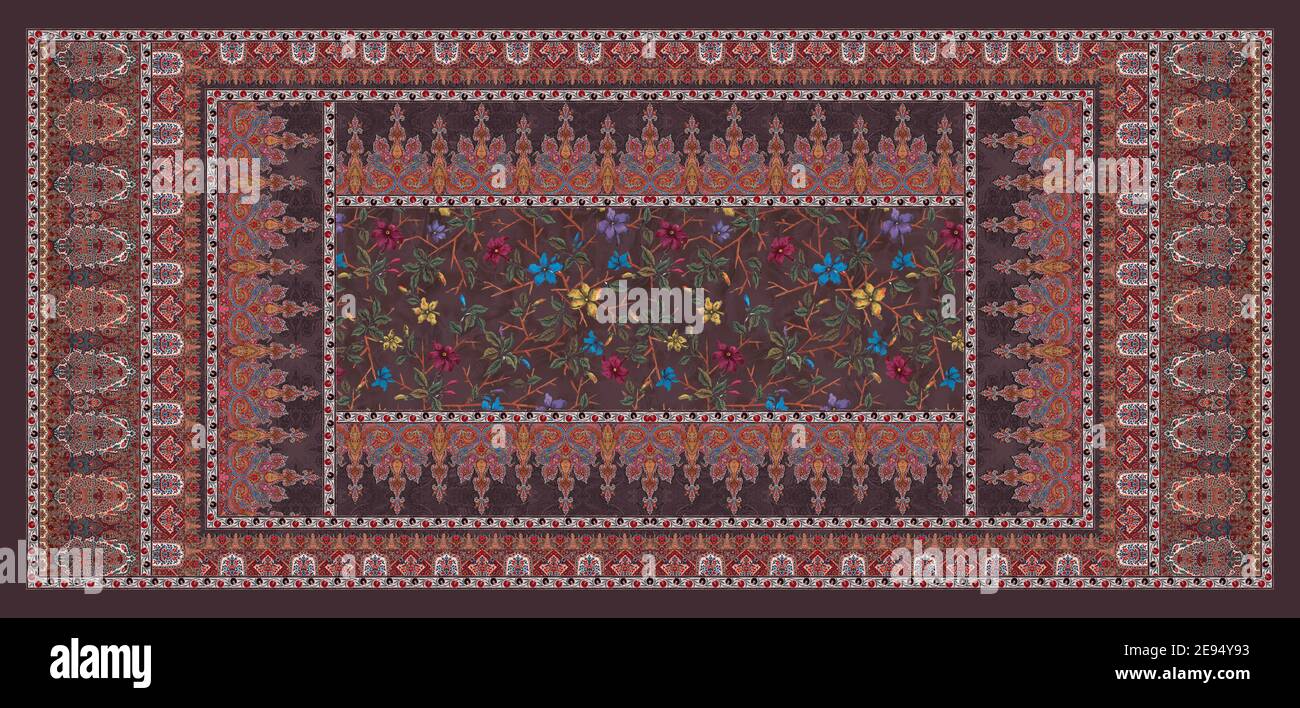 Whole frame illustration of a carpet design with elegant geometrical ...