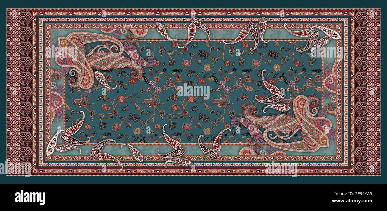 Whole frame illustration of a carpet design with beautiful animal ...