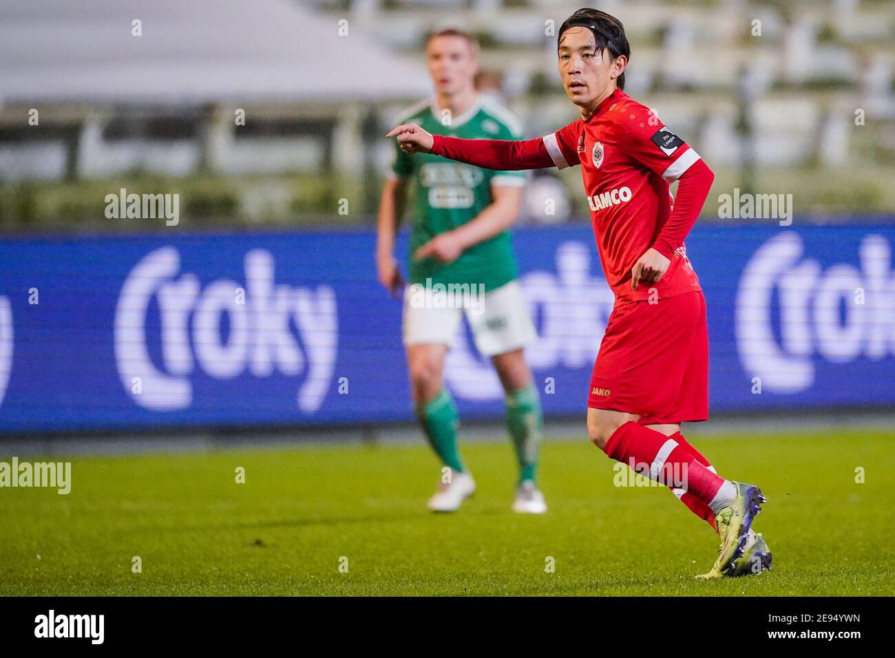 ANTWERPEN, BELGIUM - FEBRUARY 2: Koji Miyoshi of Royal Antwerp during ...