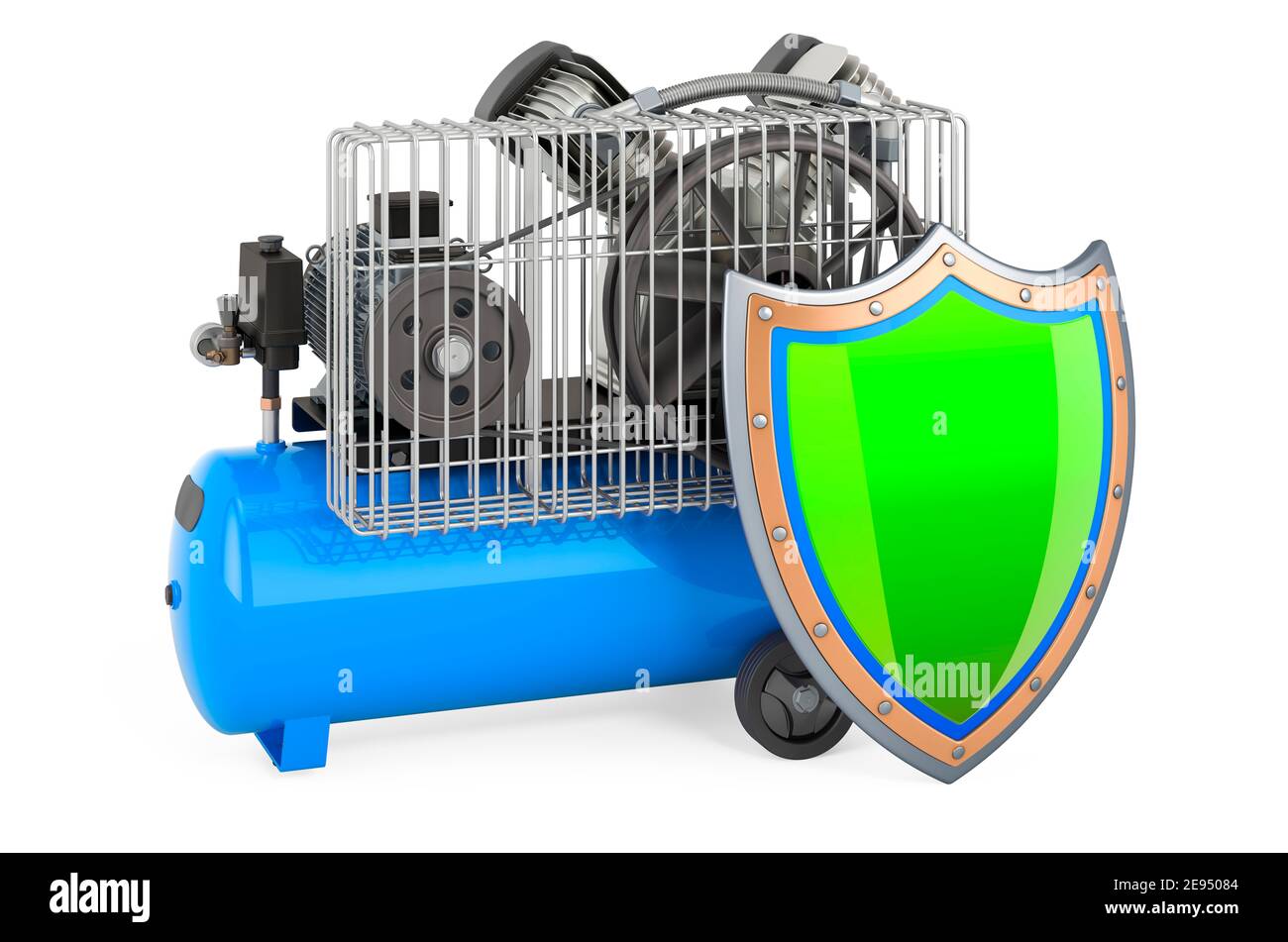 Air compressor with shield, 3D rendering isolated on white background ...