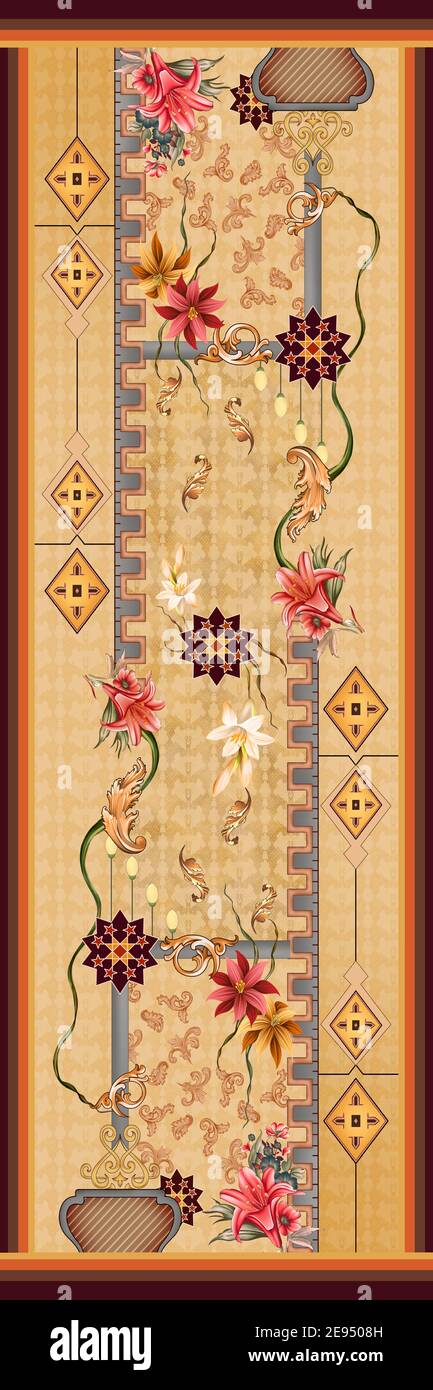 Whole frame illustration of a carpet design with elegant floral ...