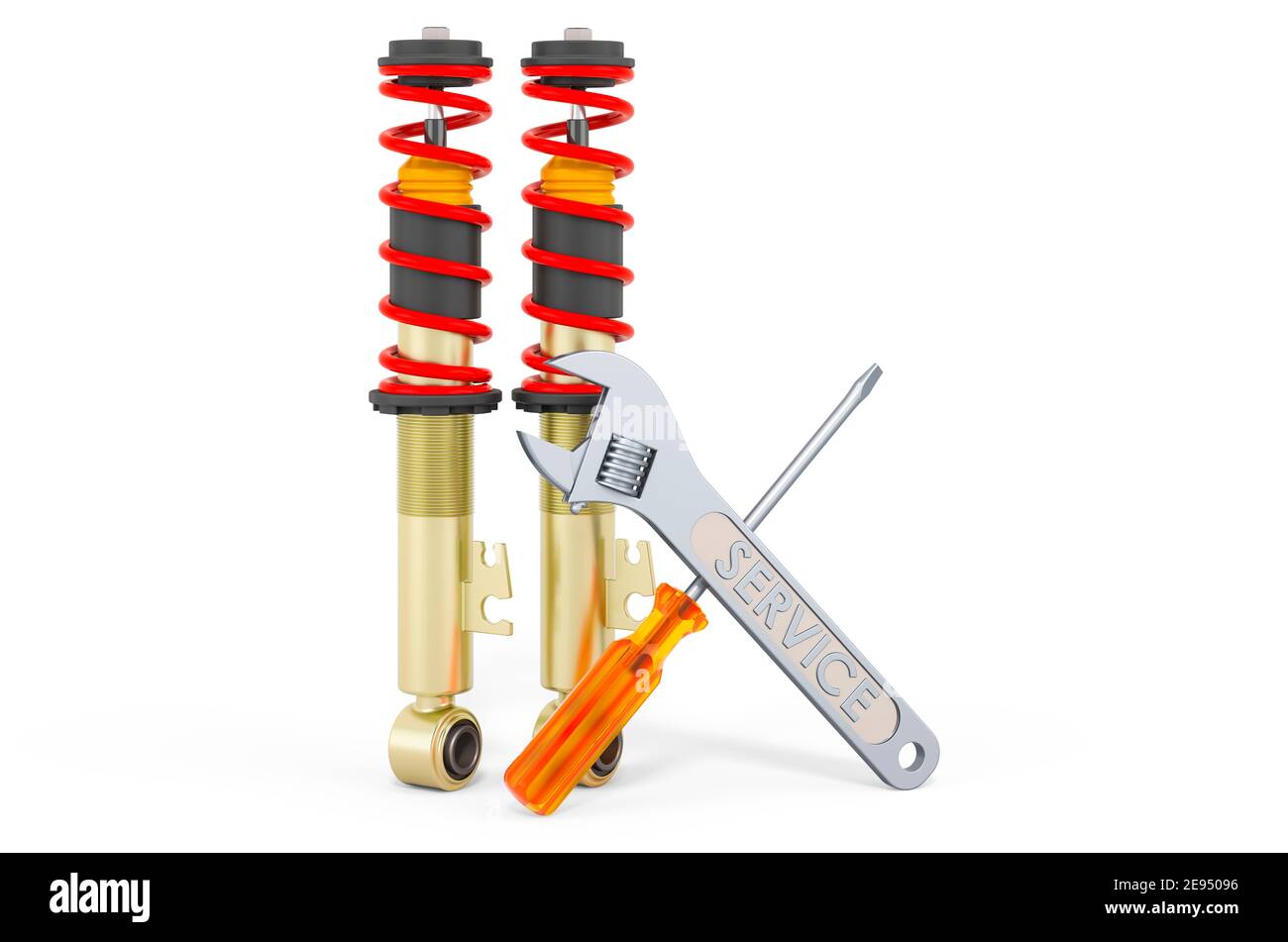 Service and repair of shock absorber, 3D rendering isolated on white ...