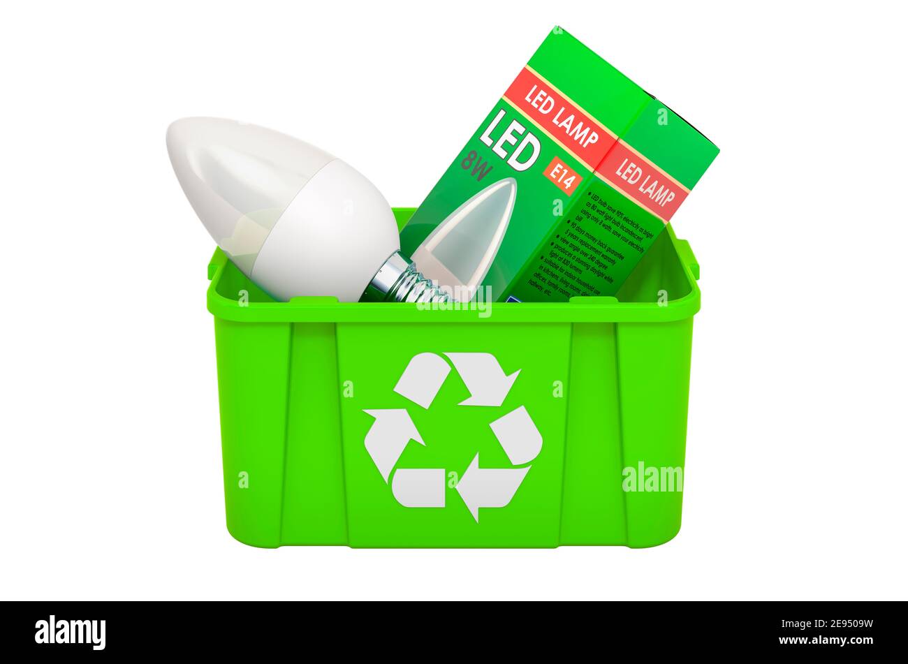Recycling trashcan with LED lamp, 3D rendering isolated on white ...