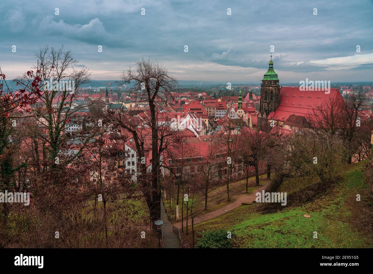 Panoramic view over the historic old town, on the right the Marien ...