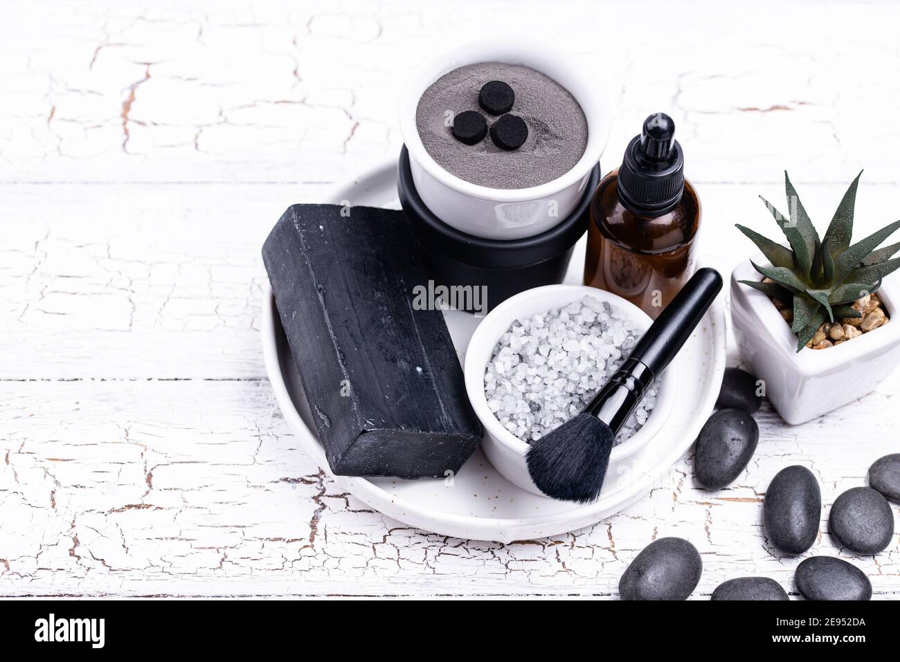 Set of black charcoal detox cosmetics Stock Photo - Alamy