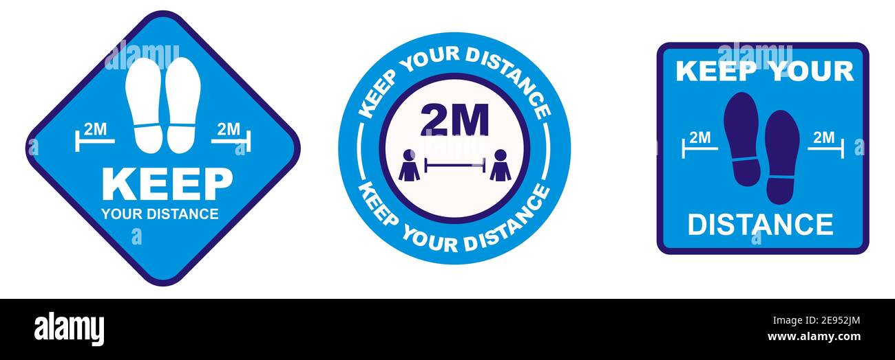 Illustration of three different floor stickers of social distancing ...