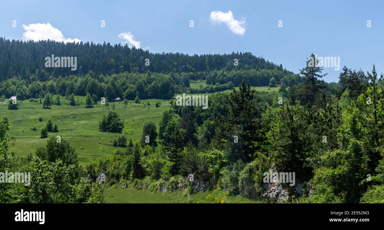 Landscape with village in north Montenegro Stock Photo - Alamy
