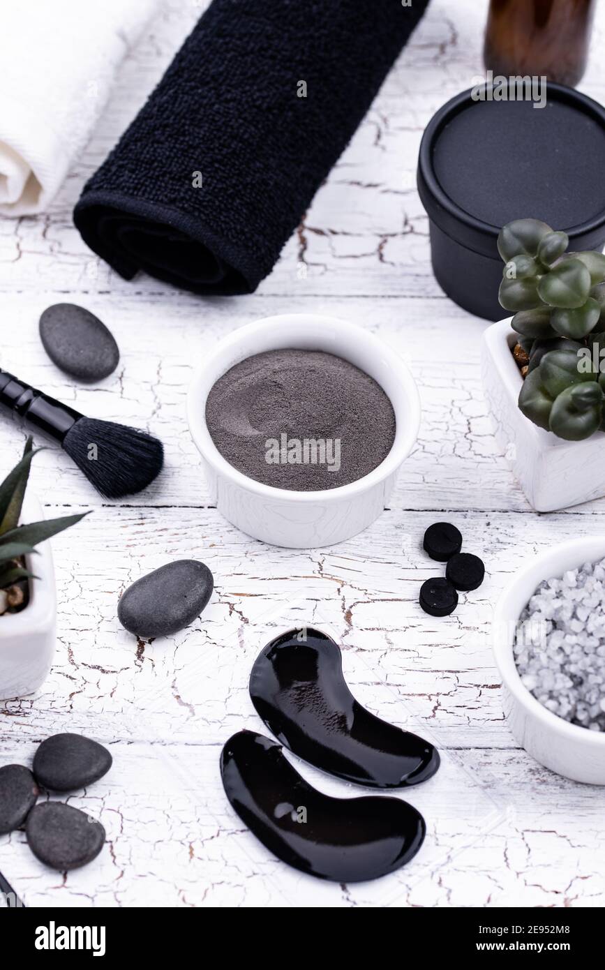 Set of black charcoal detox cosmetics Stock Photo - Alamy