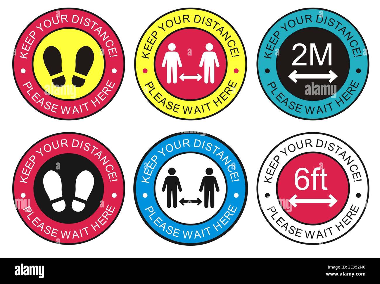 Illustration of six different floor stickers of social distancing ...