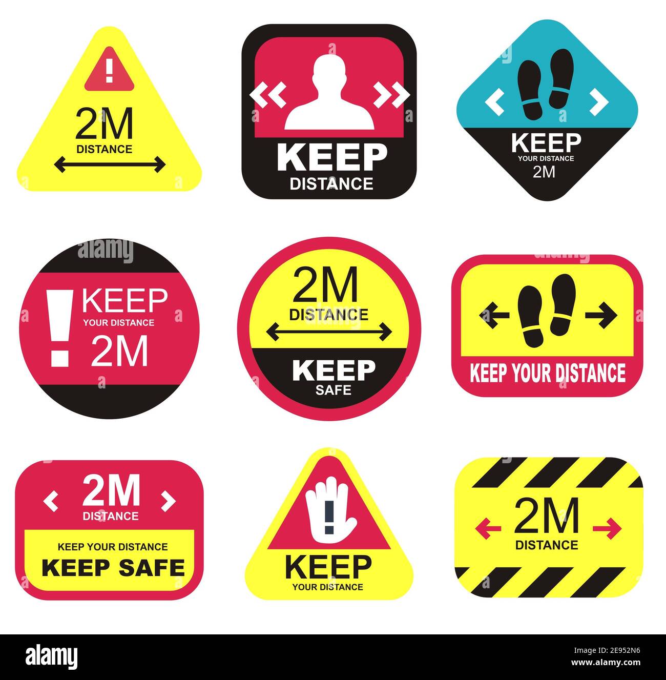 Illustration of nine different floor stickers of social distancing ...