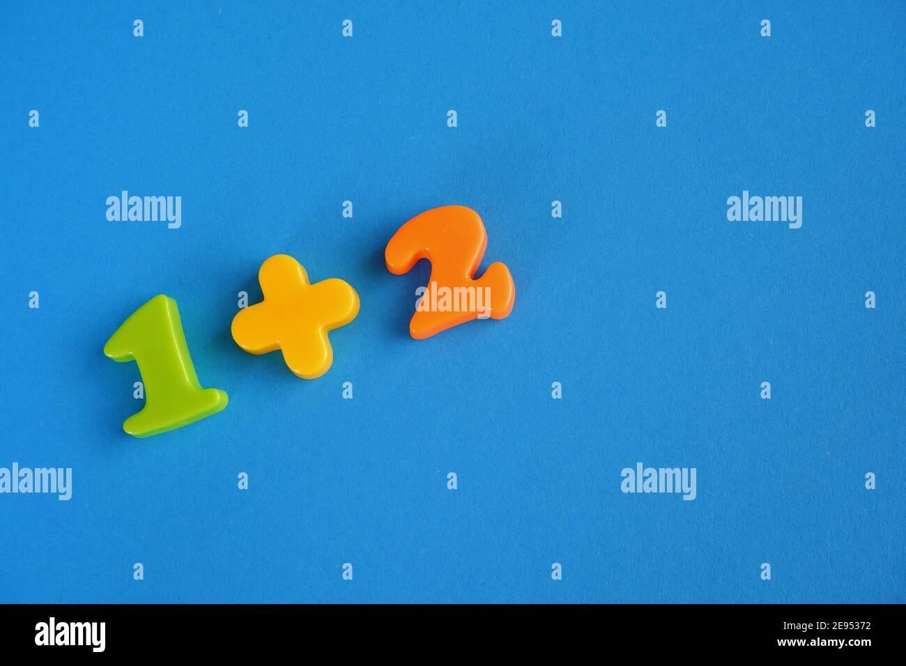 adding one and two on blue background Stock Photo - Alamy