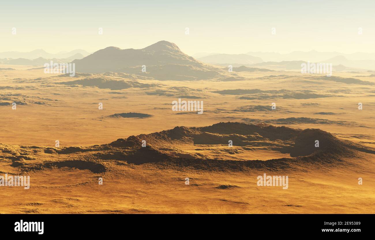 Detailed view of the Martian landscape. Mars dust storm. 3D ...