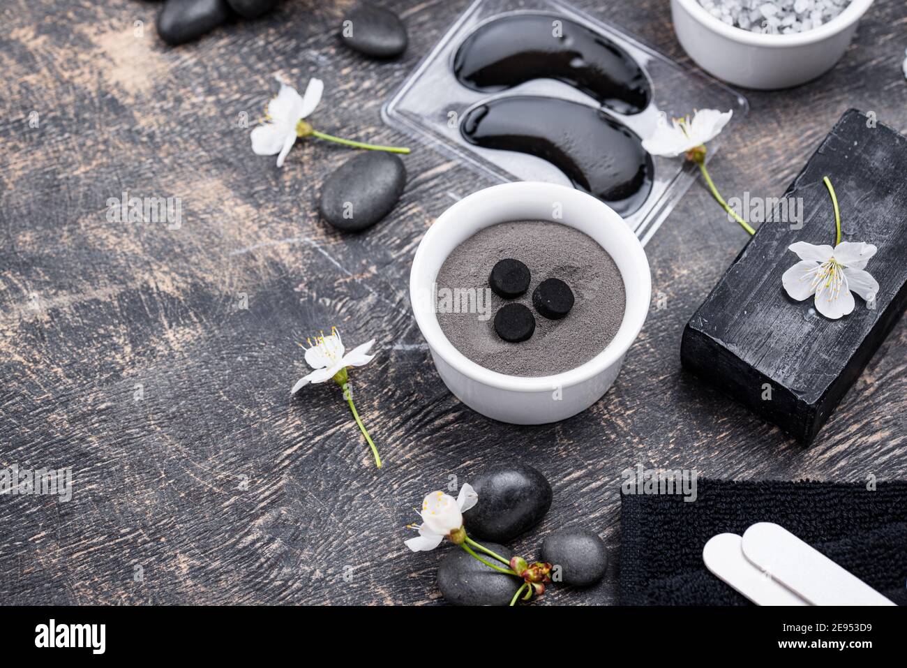 Set of black charcoal detox cosmetics Stock Photo - Alamy