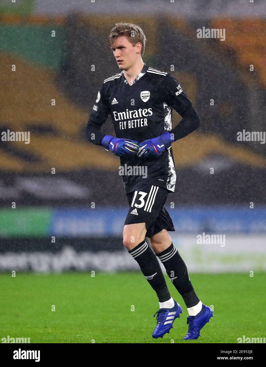Arsenal goalkeeper Runar Runarsson comes on during the Premier League ...