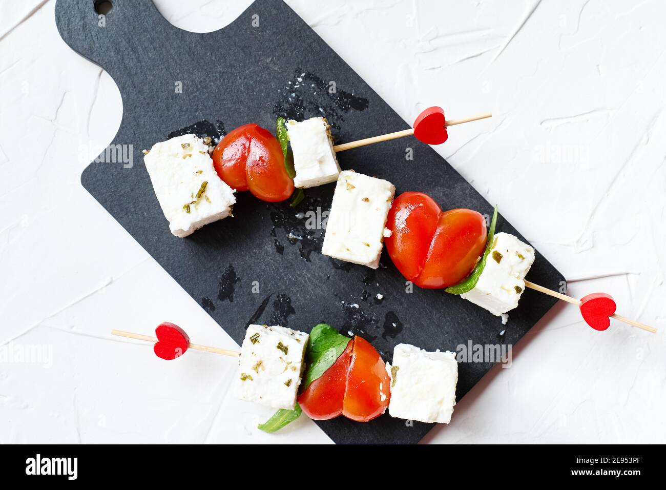 Valentines day or birthday romantic snacks.Canapes with cheese and ...
