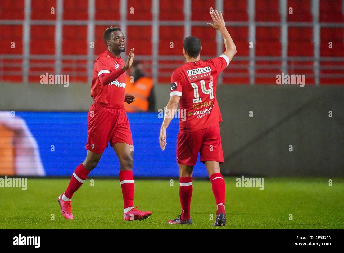 ANTWERPEN, BELGIUM - FEBRUARY 2: Goal by Guy Mbenza of Royal Antwerp ...