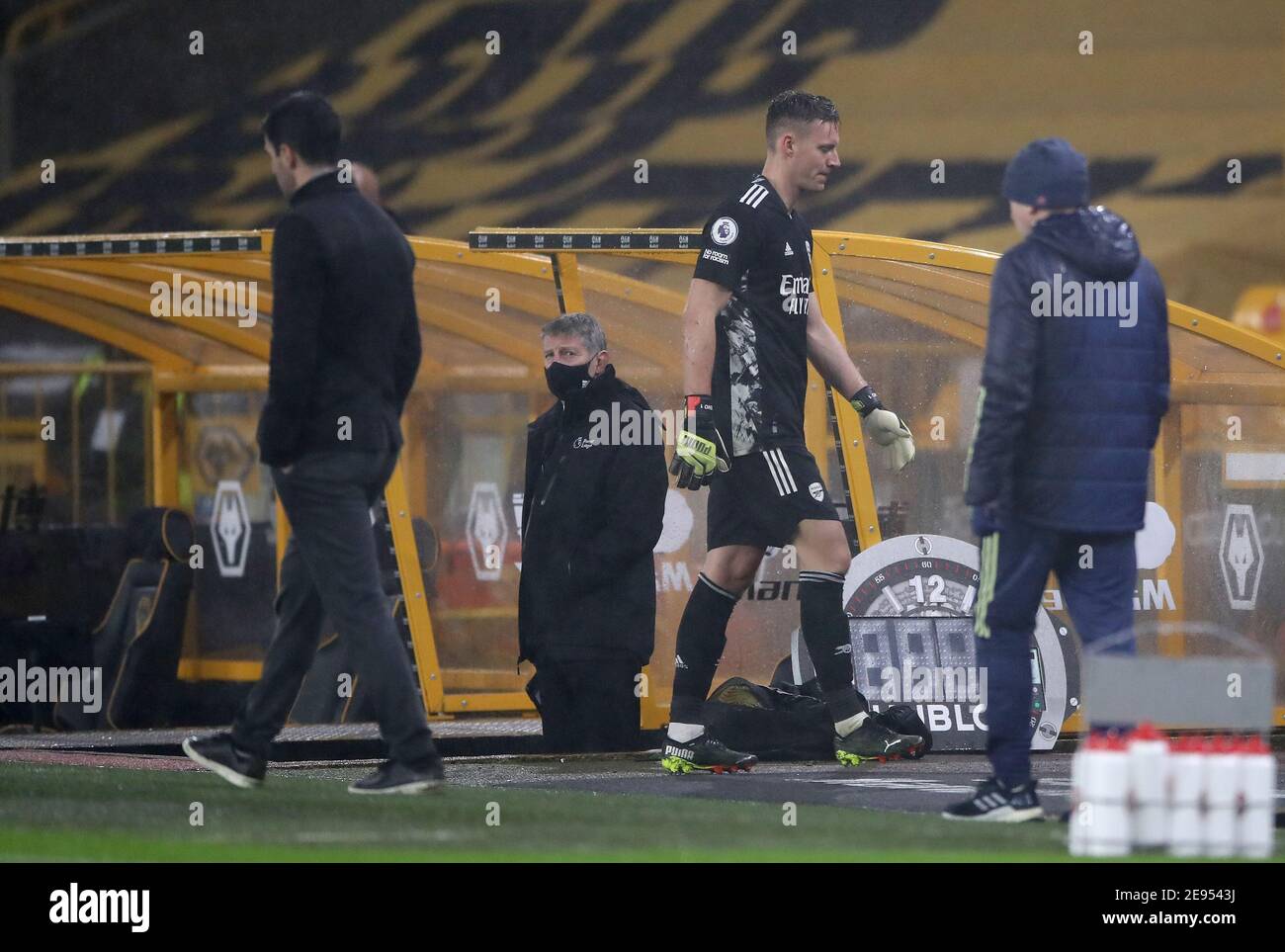 Arsenal goalkeeper Bernd Leno leaves the pitch after being shown a red ...