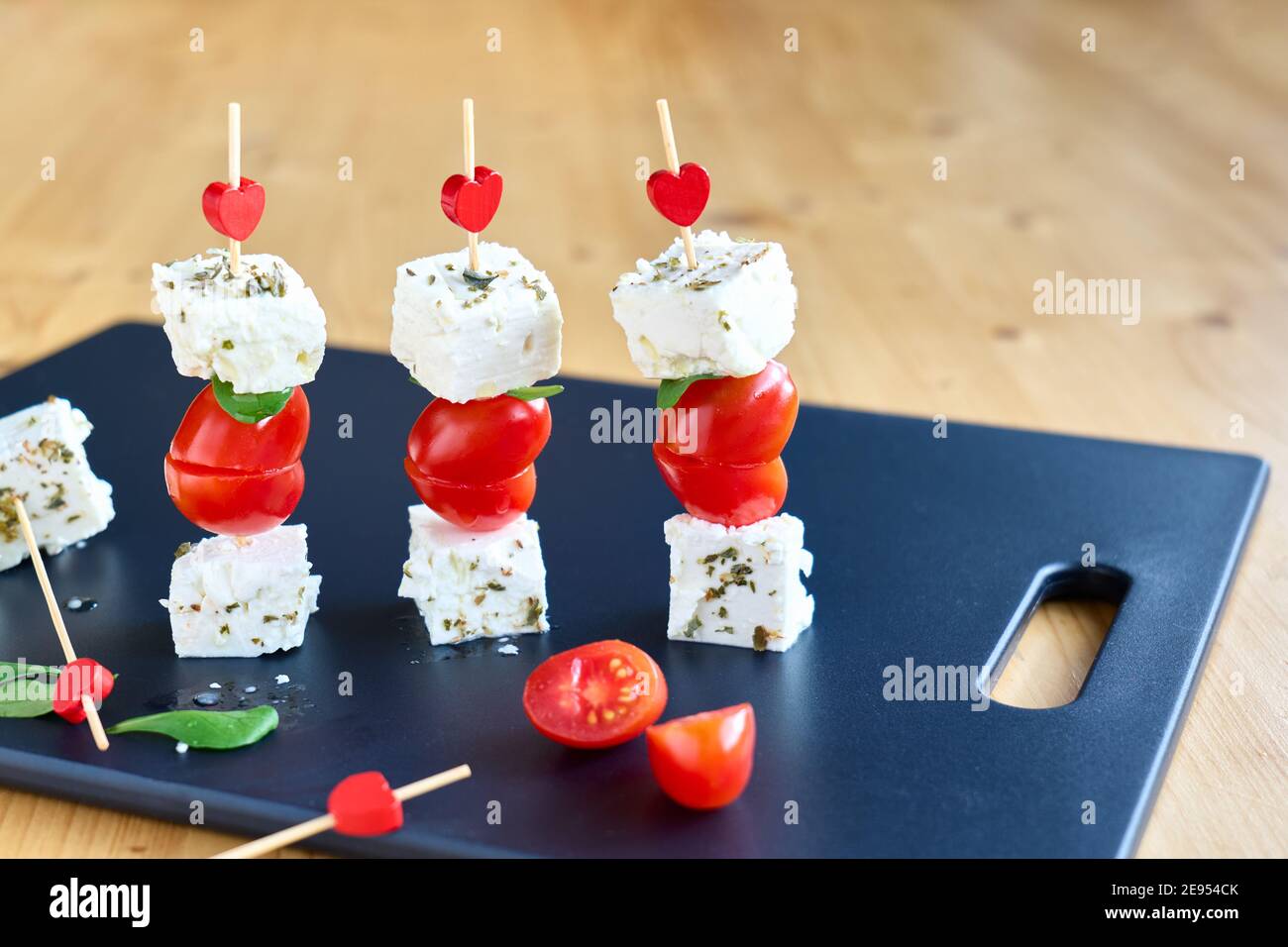 Valentines day or birthday romantic snacks.Canapes with cheese and ...