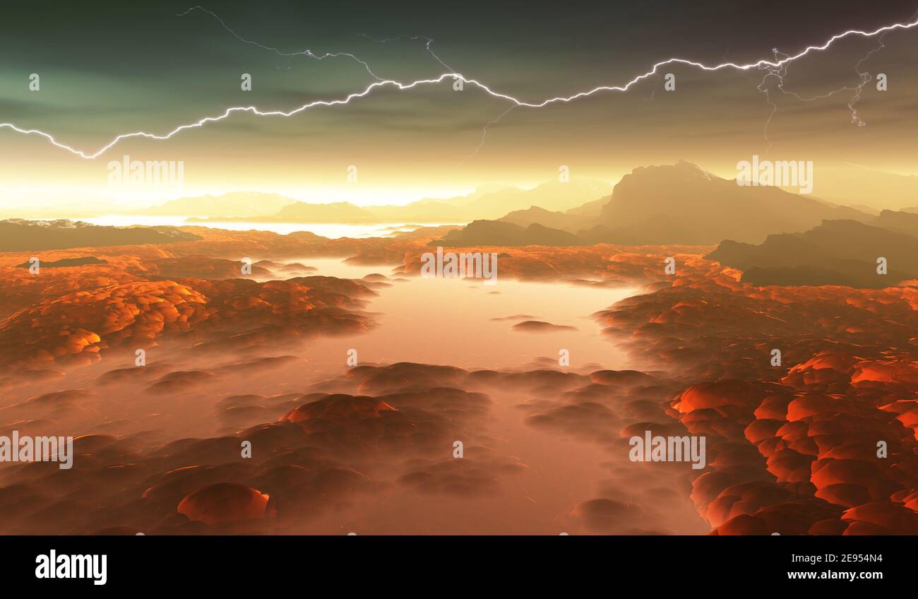 Surface of Venus. Hot lava flows on Venus. 3d illustration Stock Photo ...