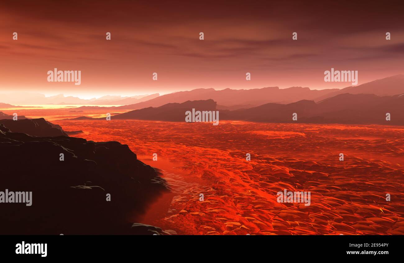 Surface of Venus. Hot lava flows on Venus. 3d illustration Stock Photo ...