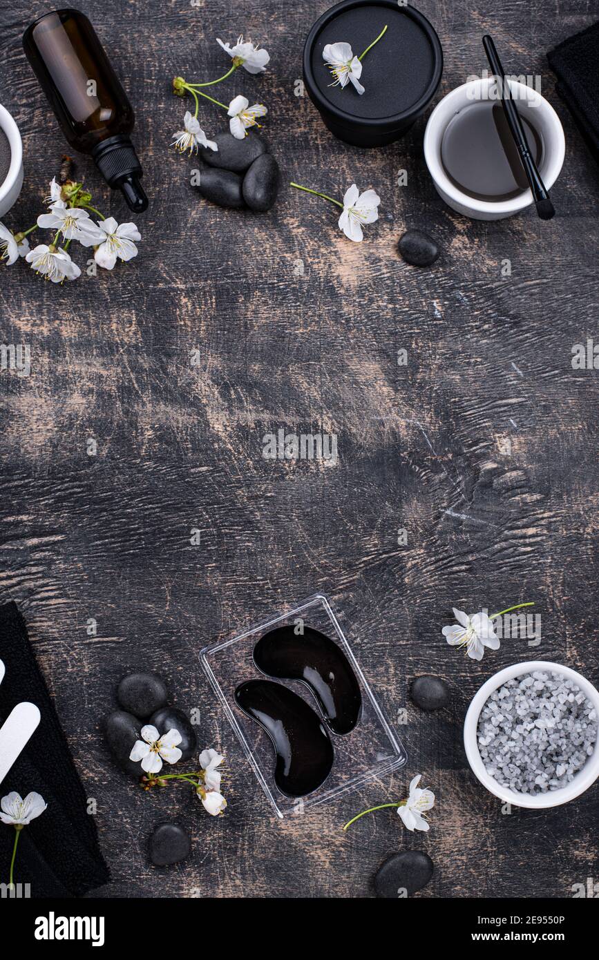 Set of black charcoal detox cosmetics Stock Photo - Alamy