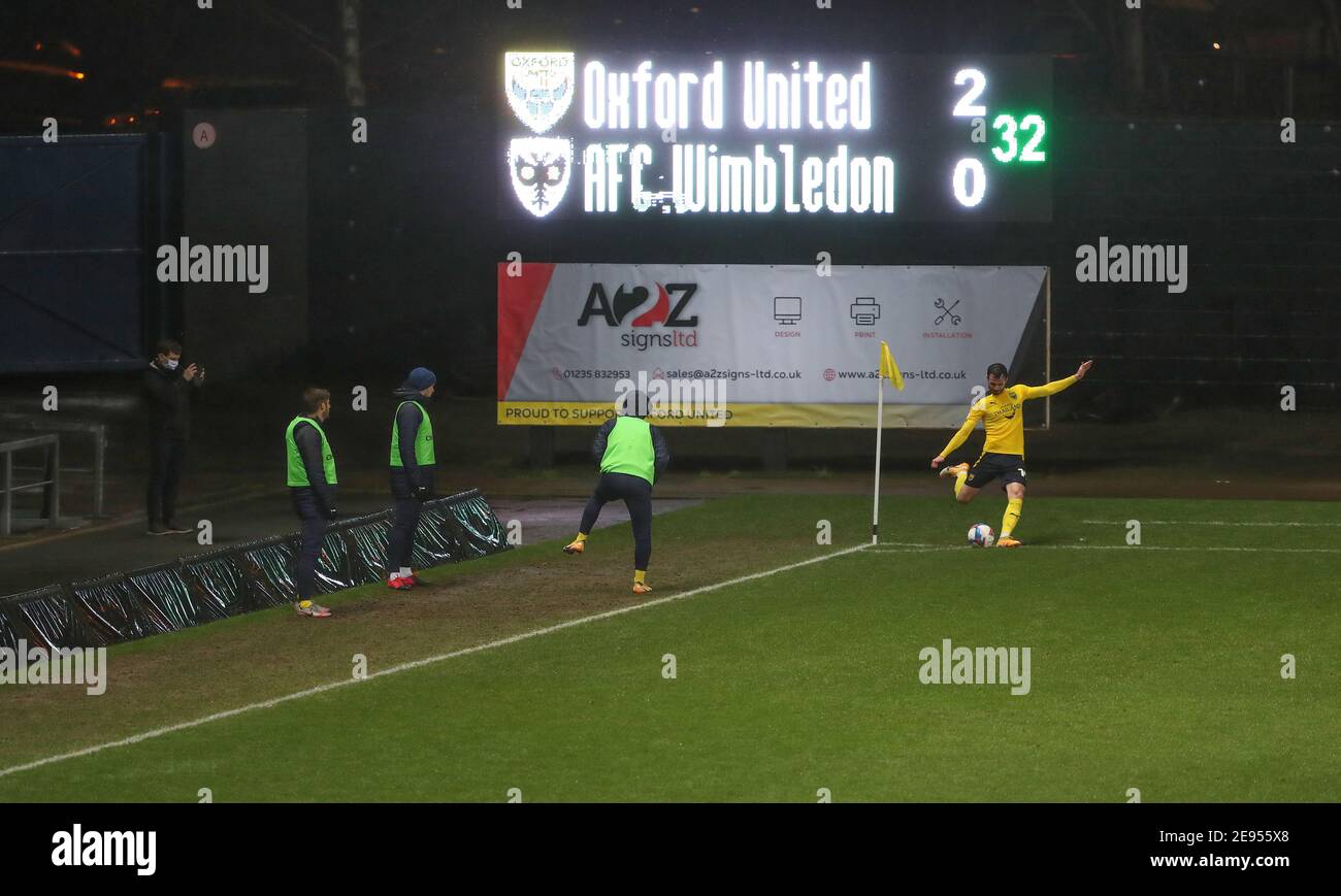 Oxford's Anthony Forde takes a corner during the Papa John's Trophy ...