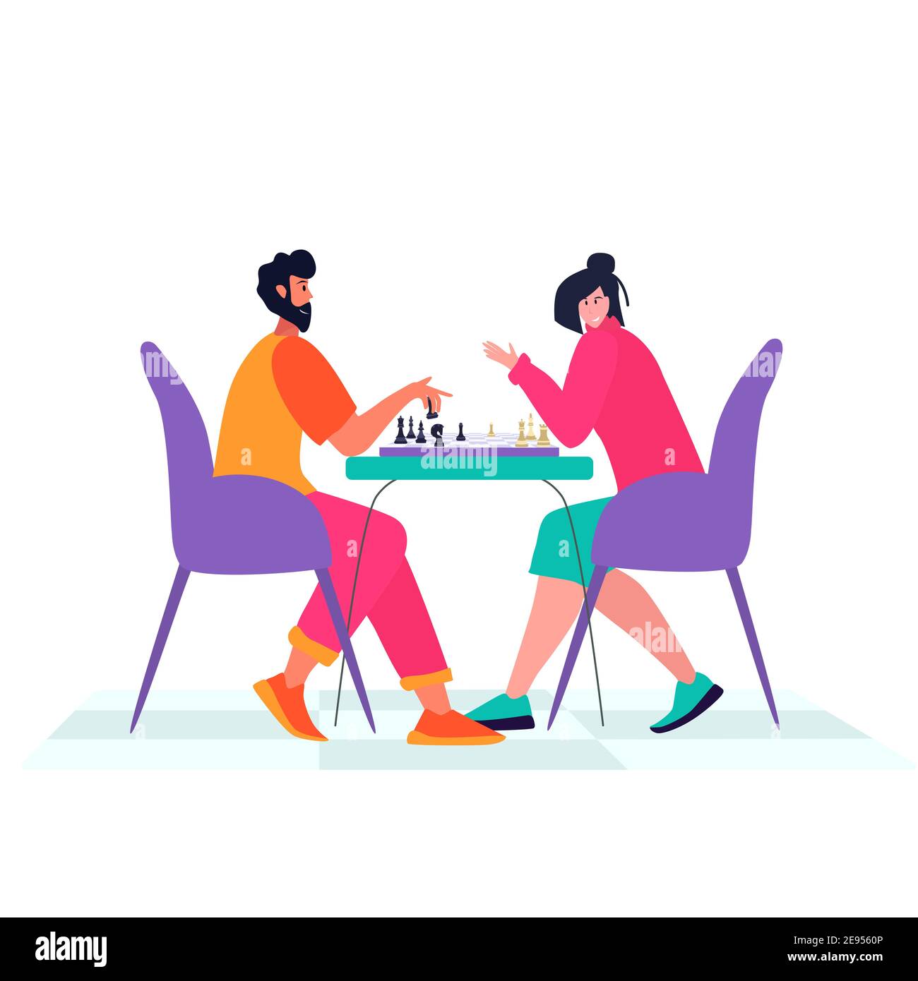 Chess game. Trendy flat illustration. People play chess.Teamwork and ...
