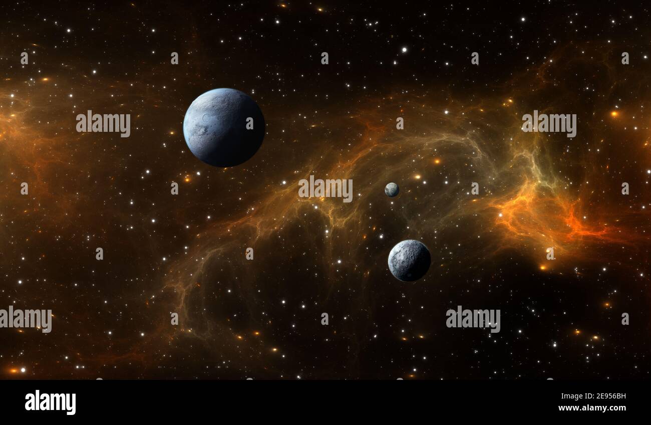 Extrasolar planets with nebula and stars in deep space. 3d illustration ...