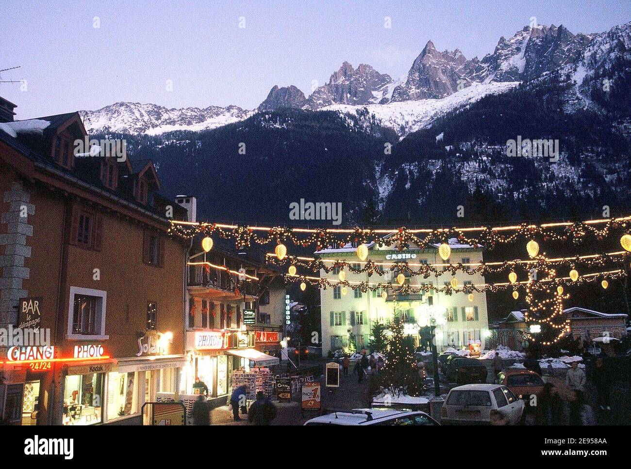 Illustration of French ski resort of Chamonix, France, in 2005. Photo ...