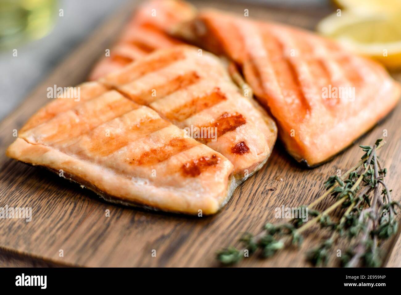 Tasty fresh red fish arctic char baked on a grill. Source of omega ...