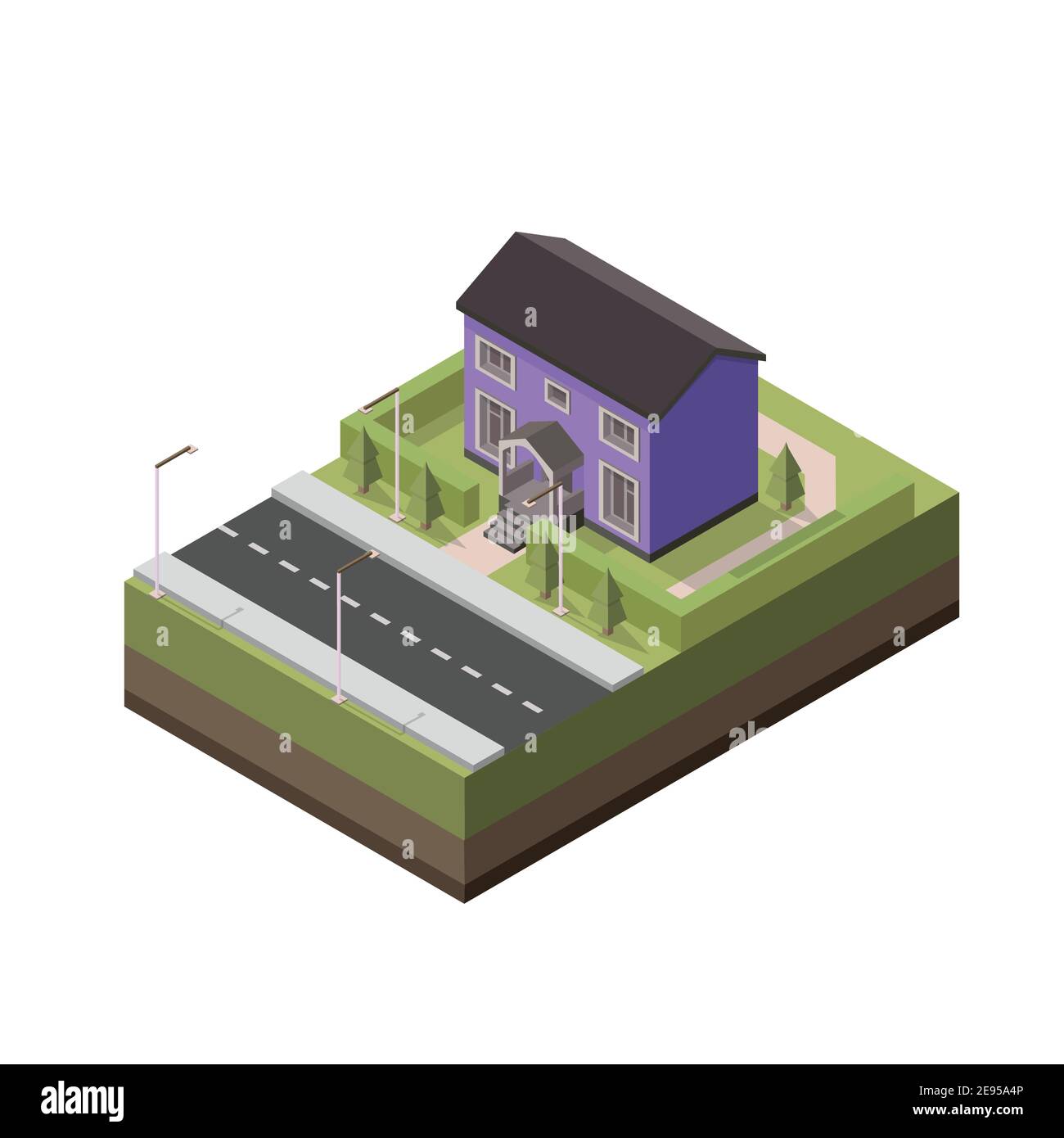 Isometric house. Vector isometric element representing suburban violet ...