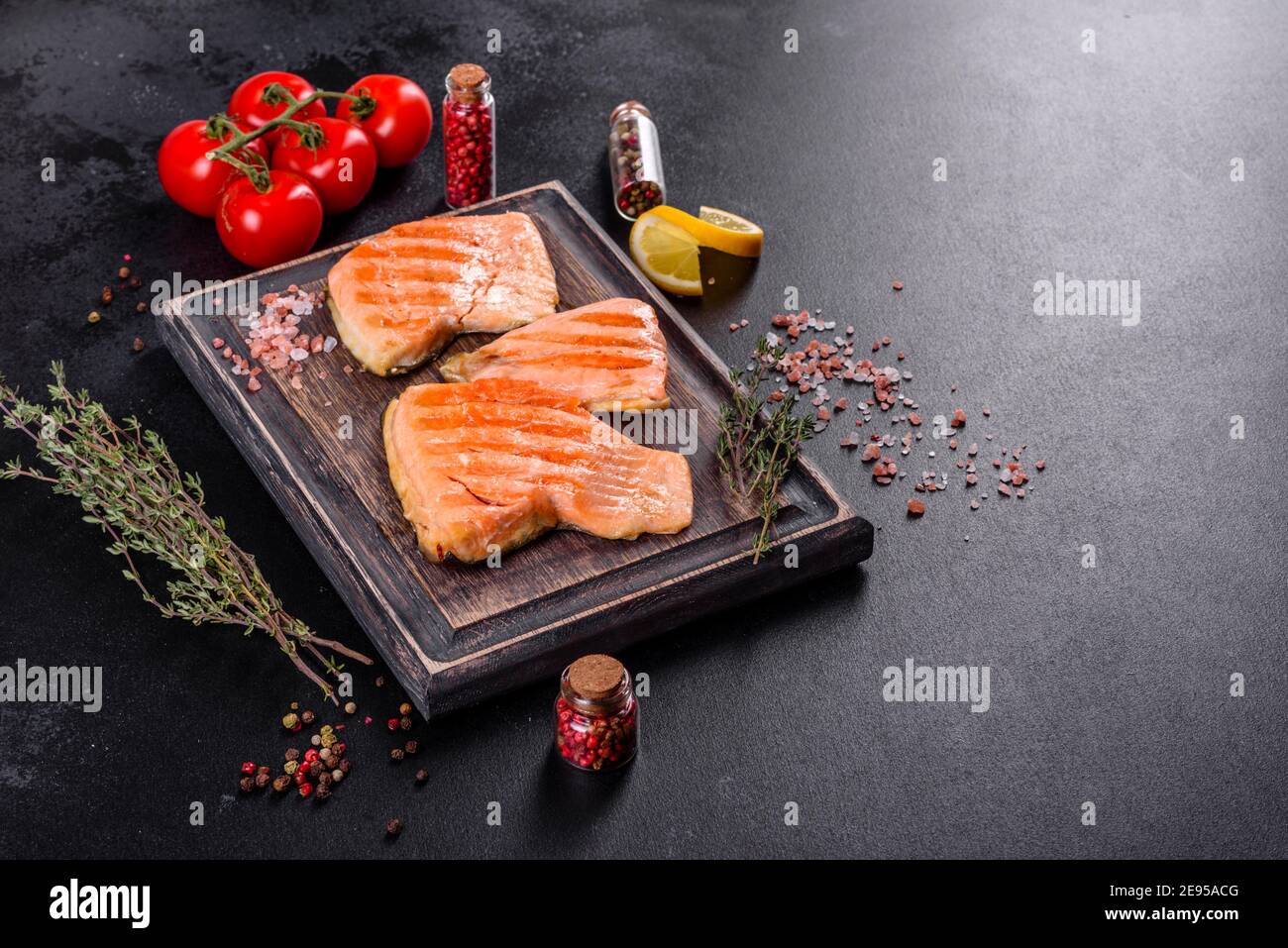 Tasty fresh red fish arctic char baked on a grill. Source of omega ...