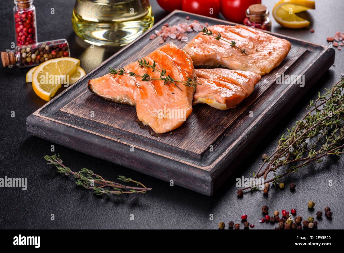 Tasty fresh red fish arctic char baked on a grill. Source of omega ...