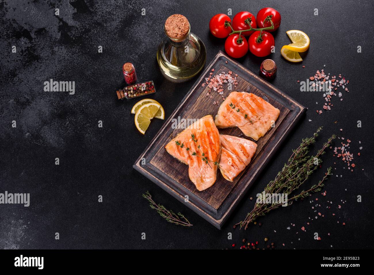 Tasty fresh red fish arctic char baked on a grill. Source of omega ...