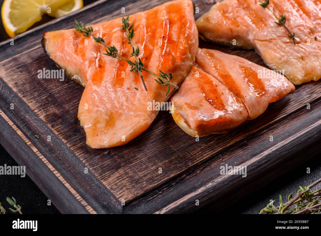 Tasty fresh red fish arctic char baked on a grill. Source of omega ...