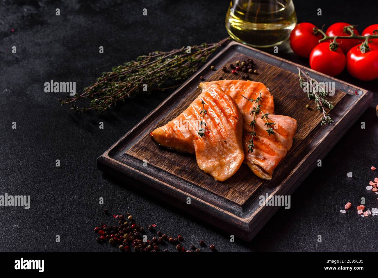 Tasty fresh red fish arctic char baked on a grill. Source of omega ...