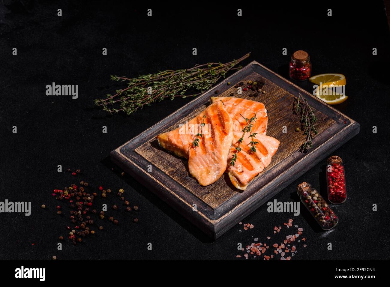 Tasty fresh red fish arctic char baked on a grill. Source of omega ...