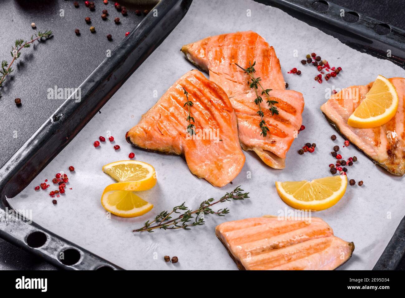 Tasty fresh red fish arctic char baked on a grill. Source of omega ...