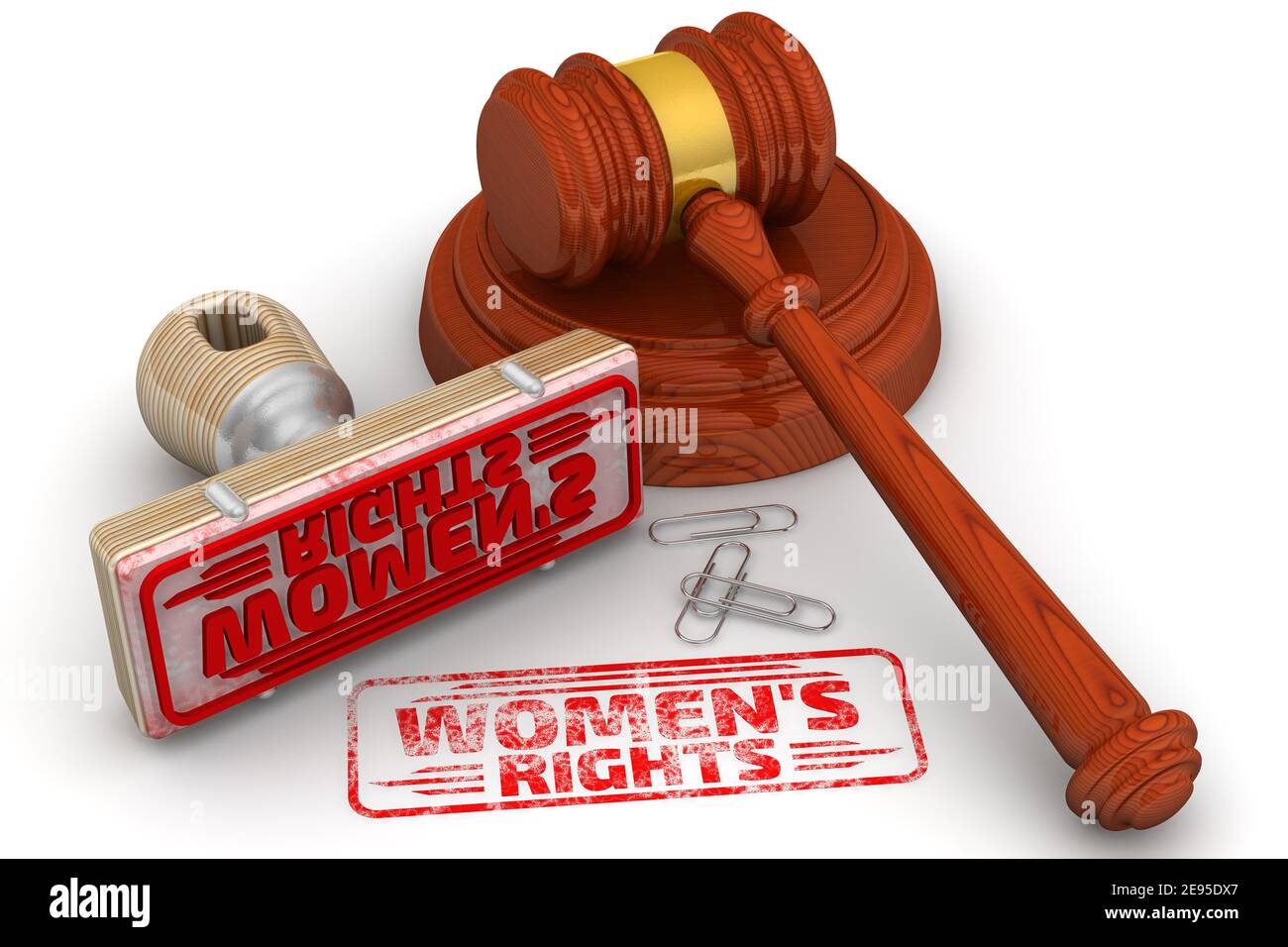 Women's rights. The stamp and an imprint. Wooden stamp and red imprint ...