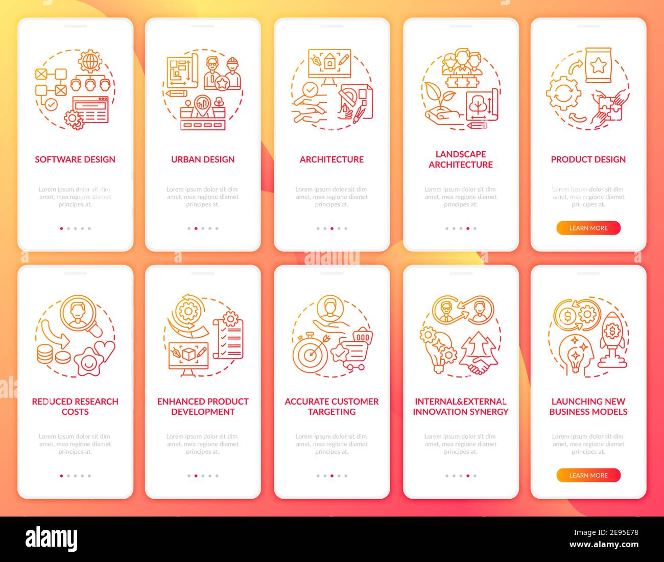 Collaborative product development onboarding mobile app page screen with concepts set Stock ...