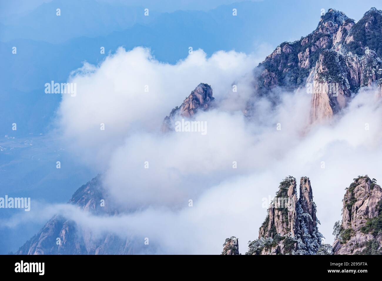 Clouds above the peaks of Huangshan National park. Anhui province China ...