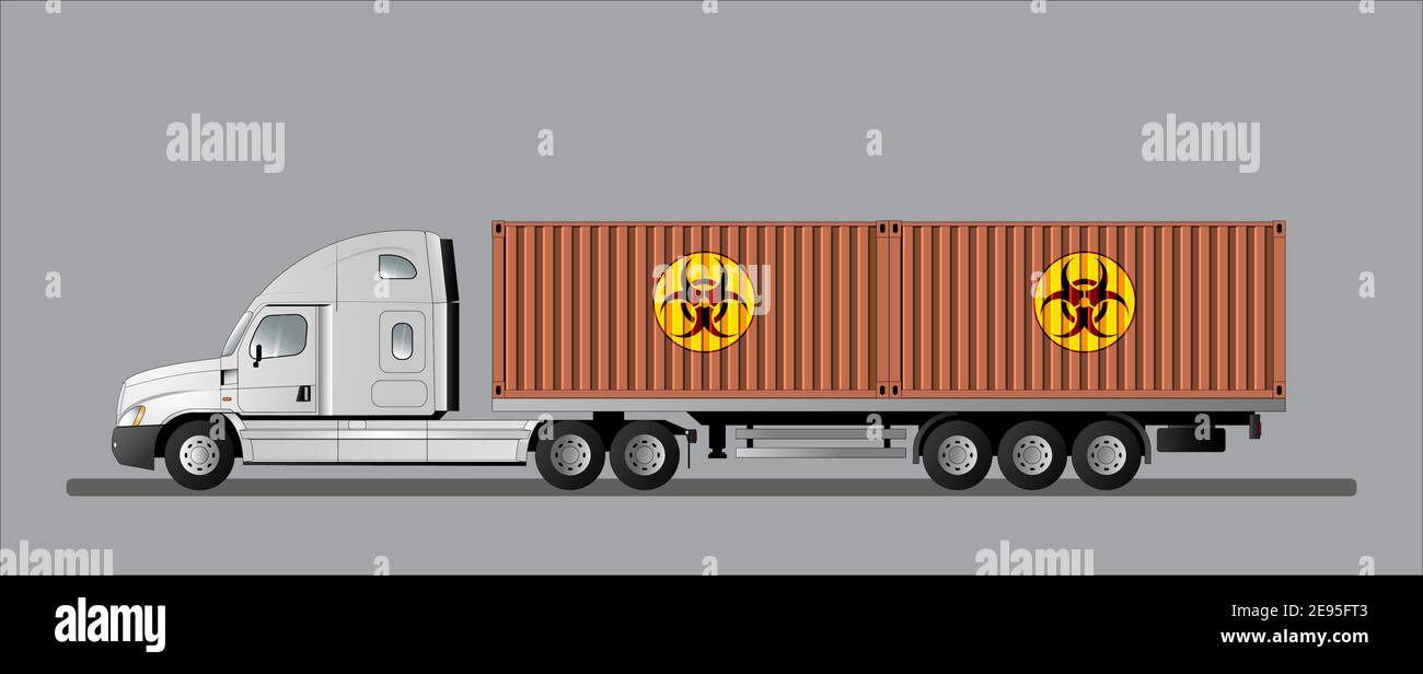 Modern American car with semi-trailer for transporting containers with ...