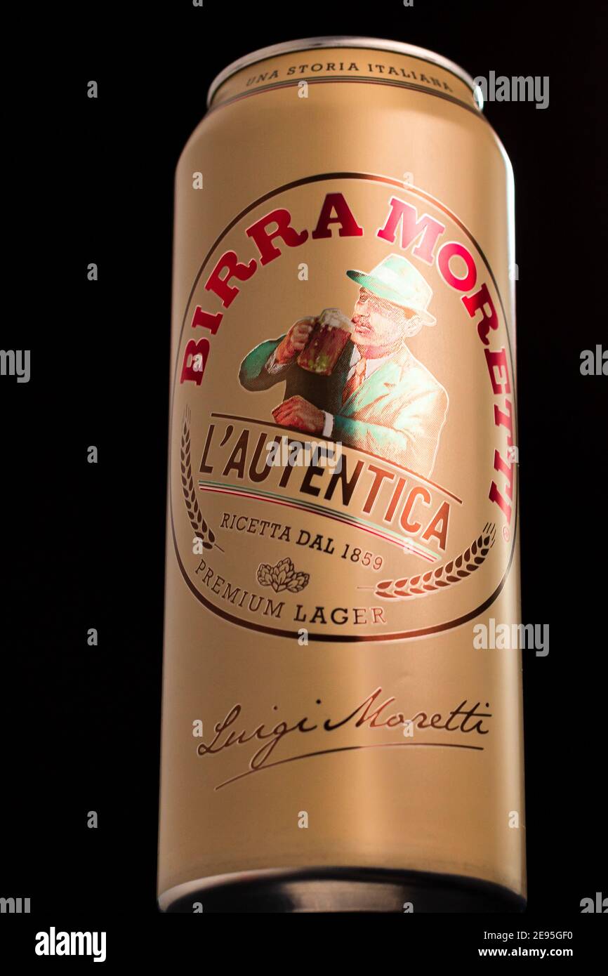 Birra Moretti, a premium lager beer produced by Italian brewing company ...