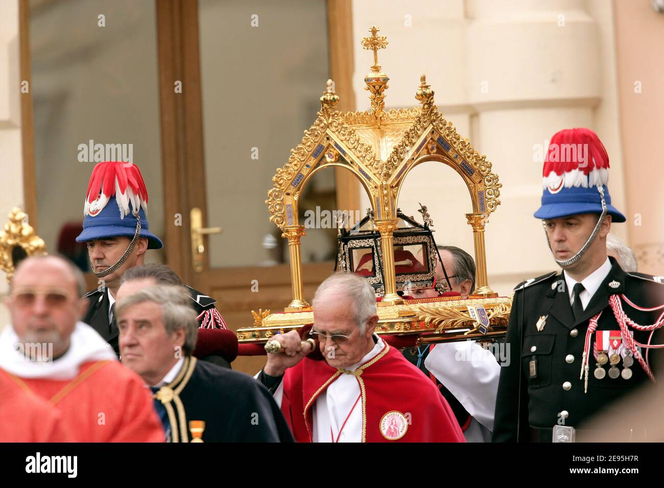 A religious procession for a ceremony to commemorate Sainte-Devote ...