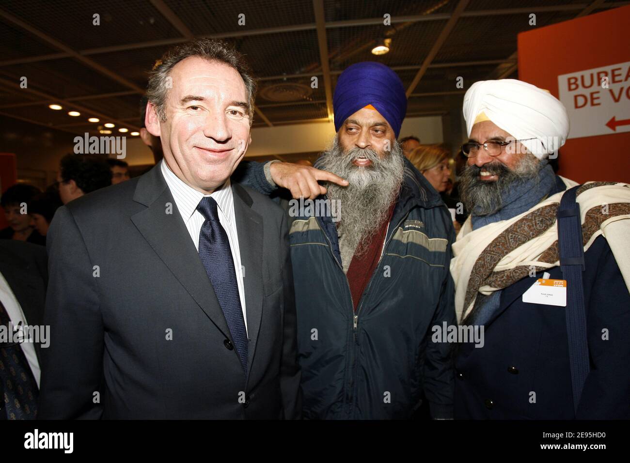 French leader of UDF party, Francois Bayrou with Sikhs militants during ...